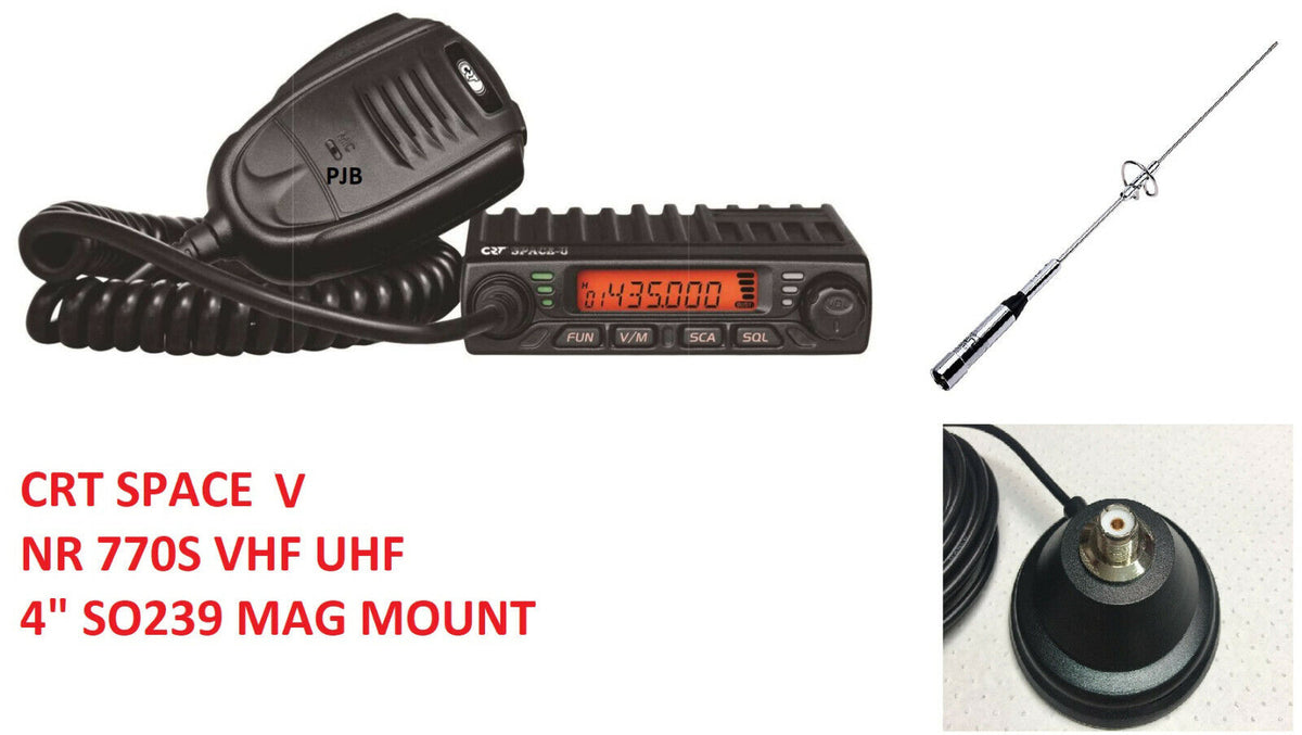CRT SPACE V VHF MOBILE RADIO + MAG 270S VHF UHF ANTENNA PLUS PROGRAMMI ...